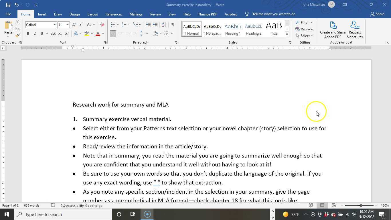 Summary and MLA practice