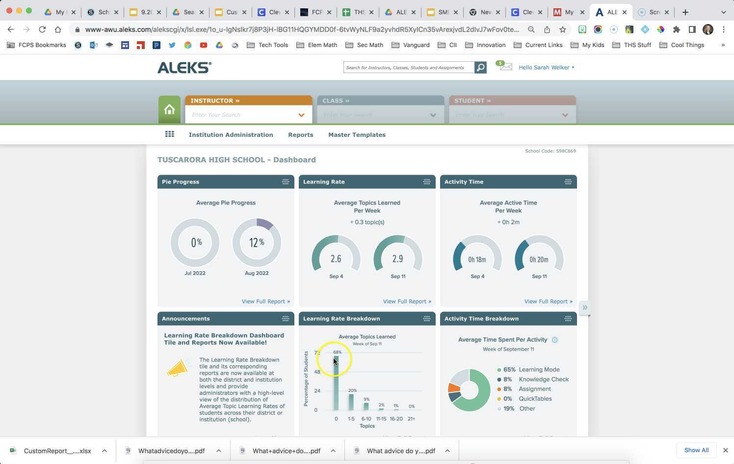 Custom Reports in ALEKS