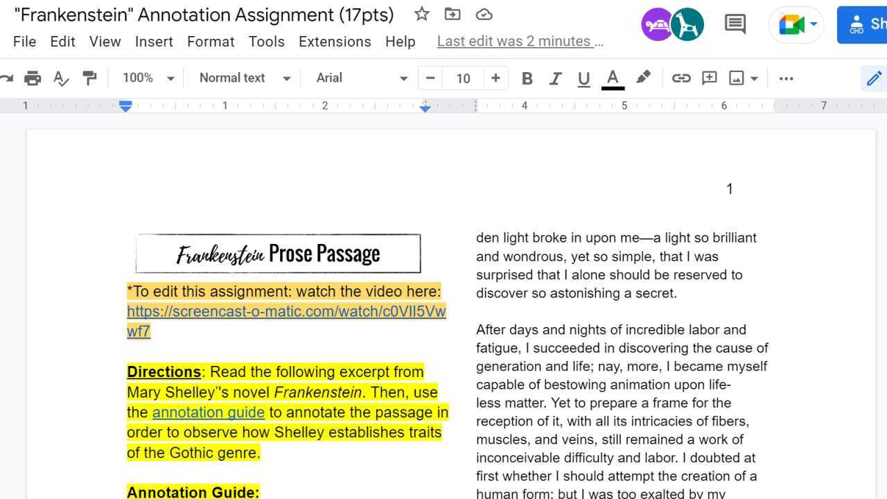 Frankenstein Annotation Assignment