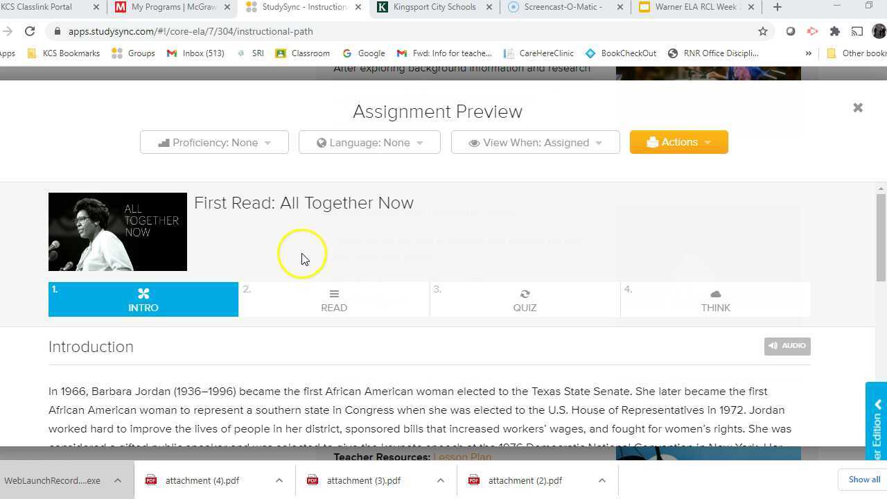  All Together Now First Read StudySync Quiz Read Aloud Helpful 