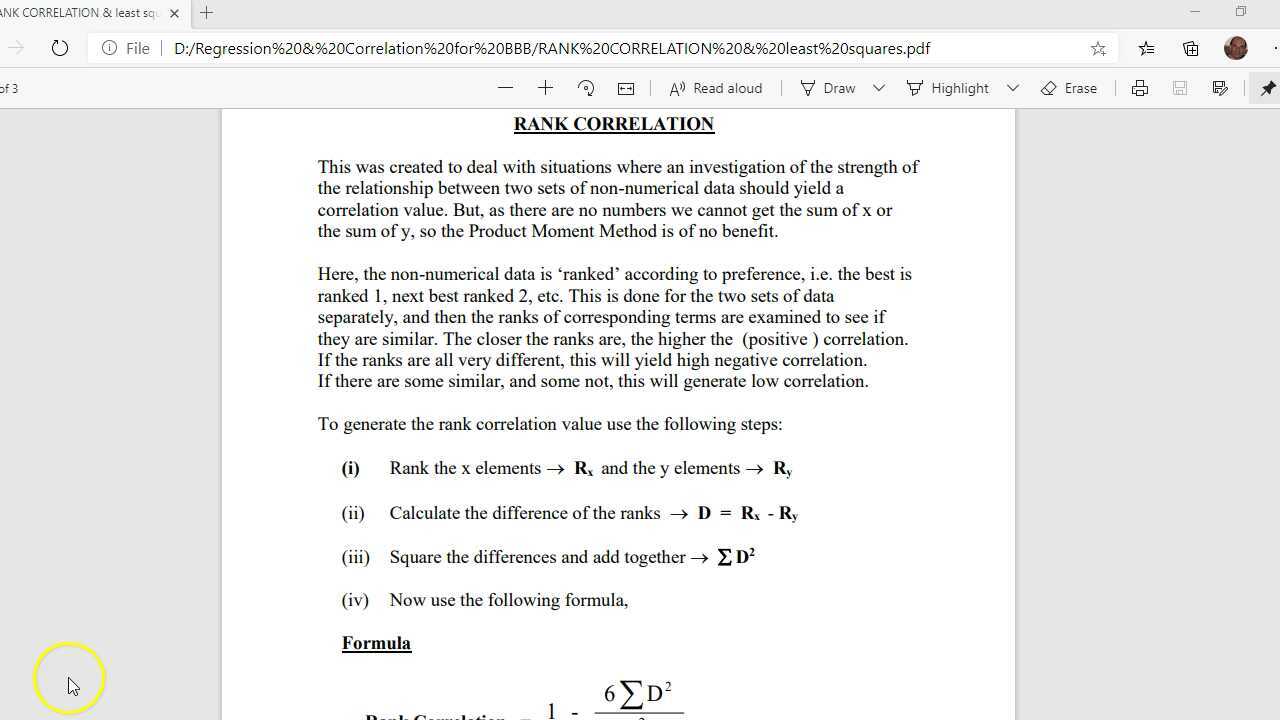 Rank Correlation for Least Squares Examples