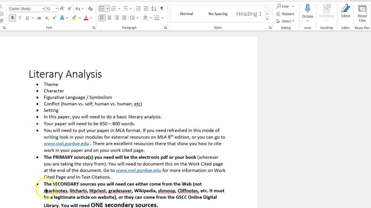 Walkthrough of Lit Analysis Instructions