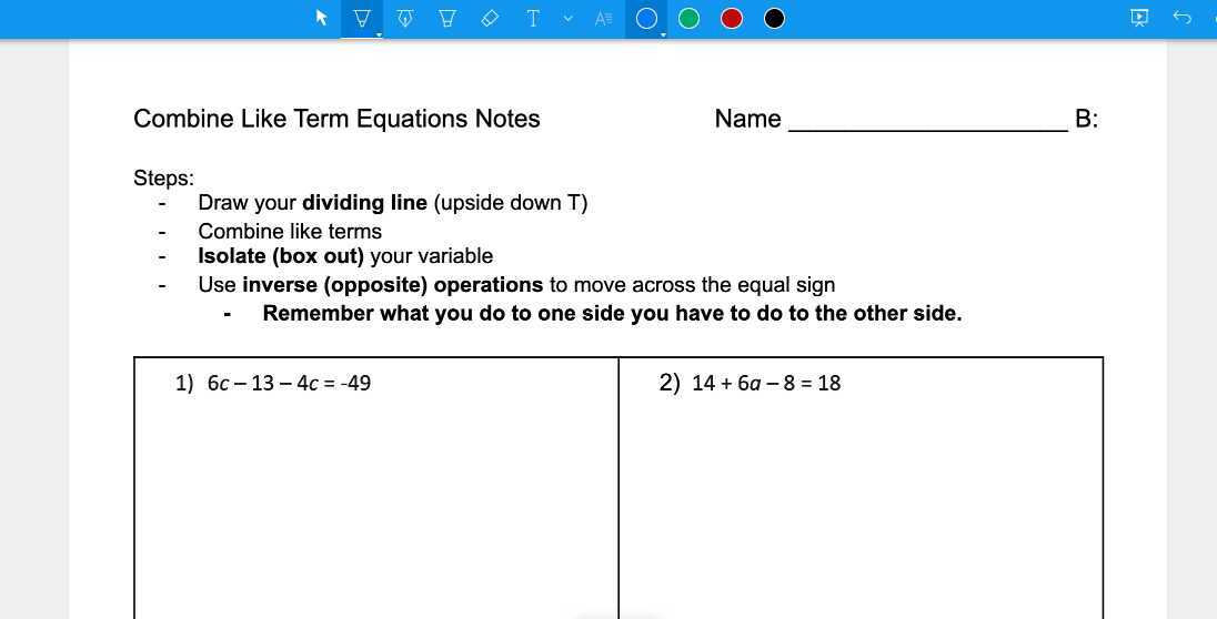 Combine Like Term Equations Notes