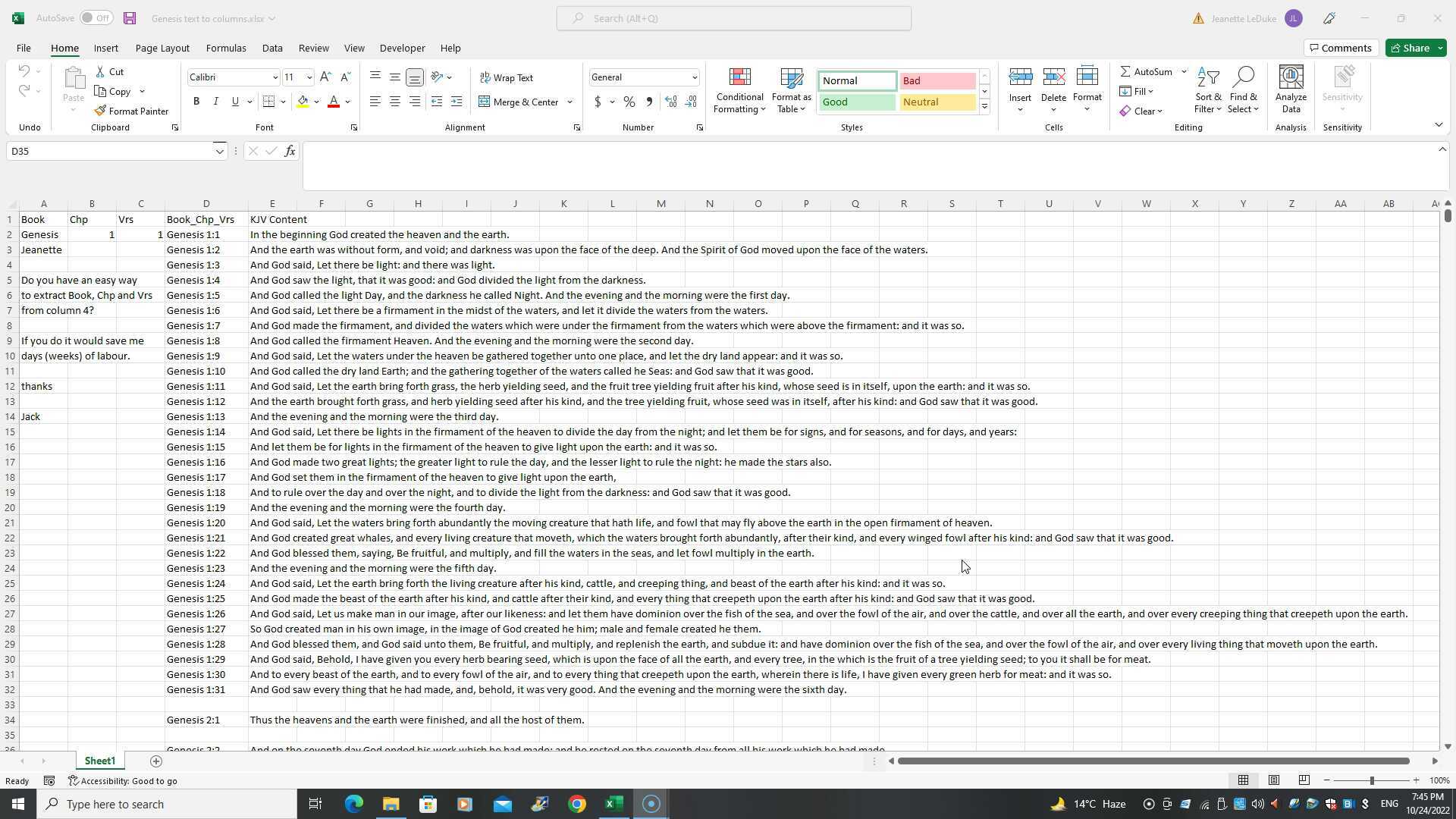 Genesis Text to Columns