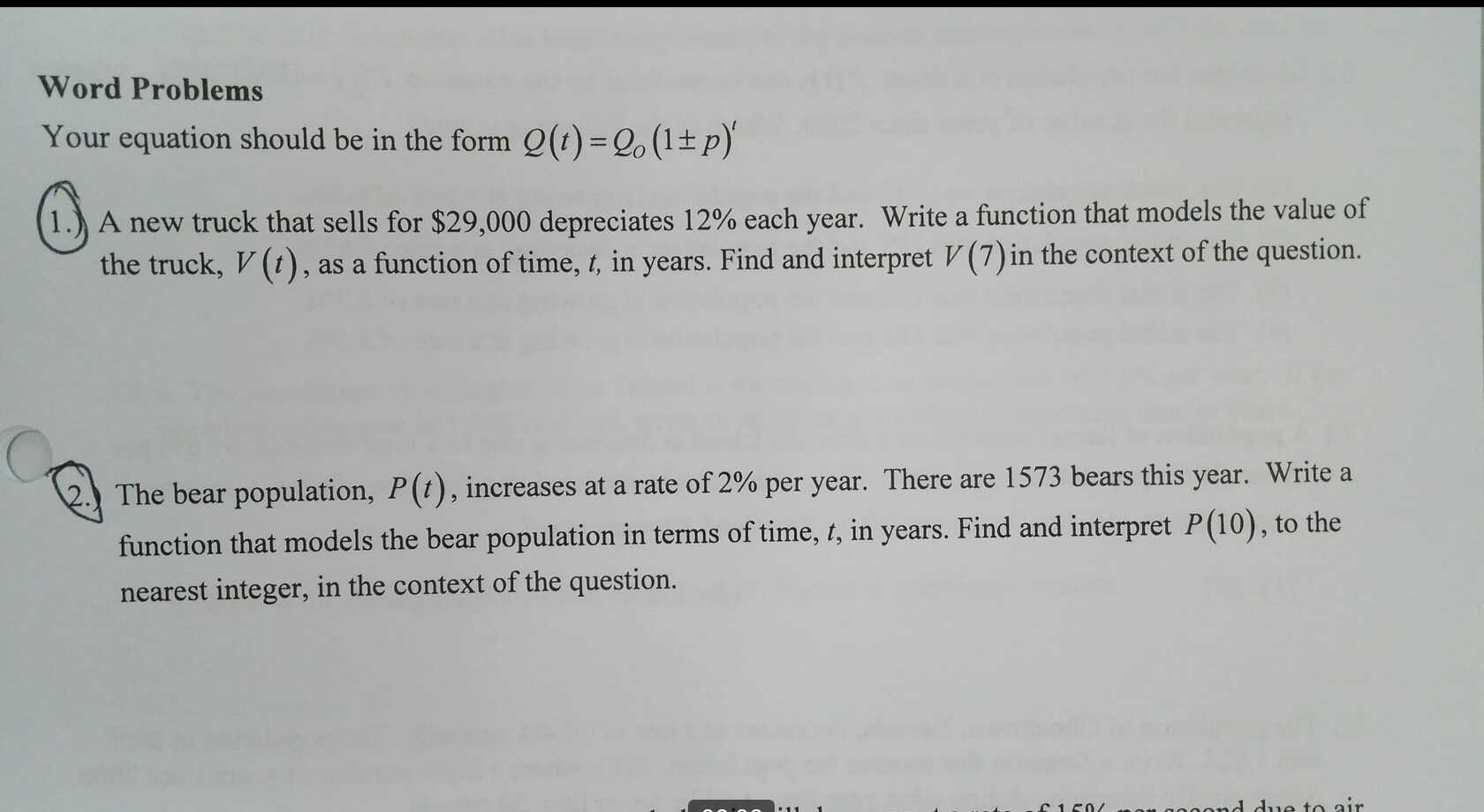 Writing Growth and Decay Equations