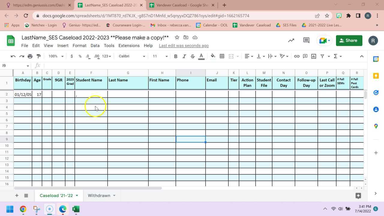 SES Caseload Spreadsheet Purpose