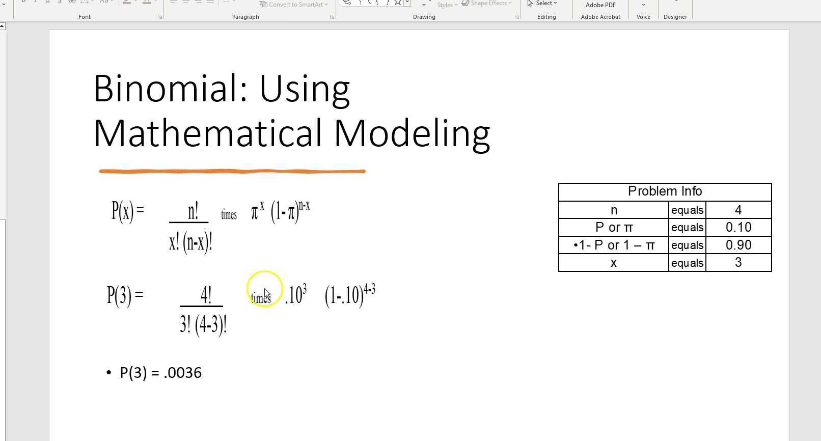 Binomial Using Mathematical Modeling
