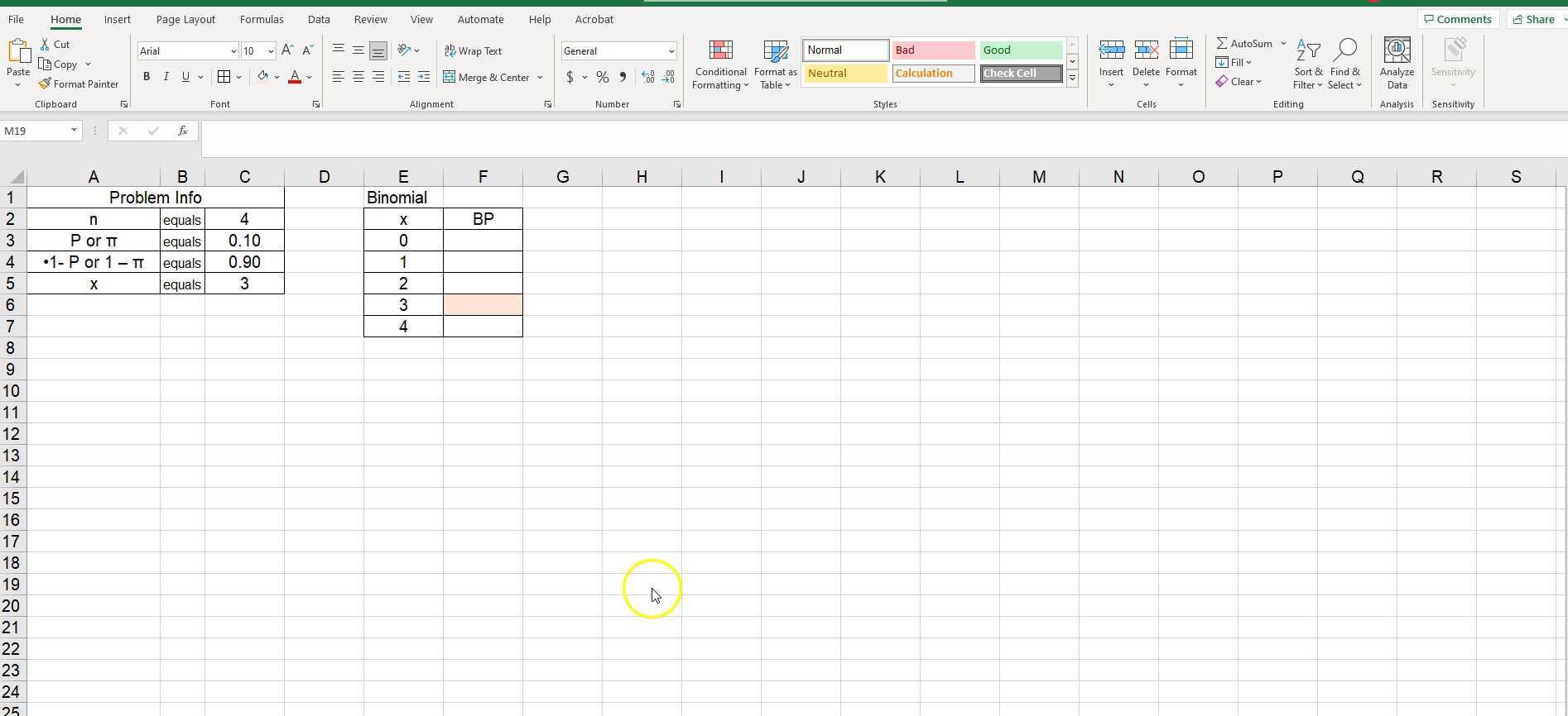 Binomial in Excel
