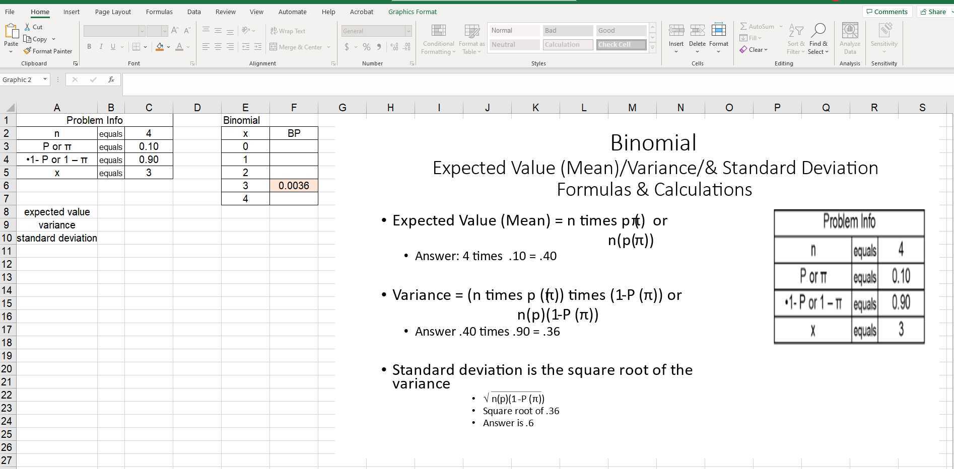 Binomial: Expected Value, Variance & Standard Deviation in Excel