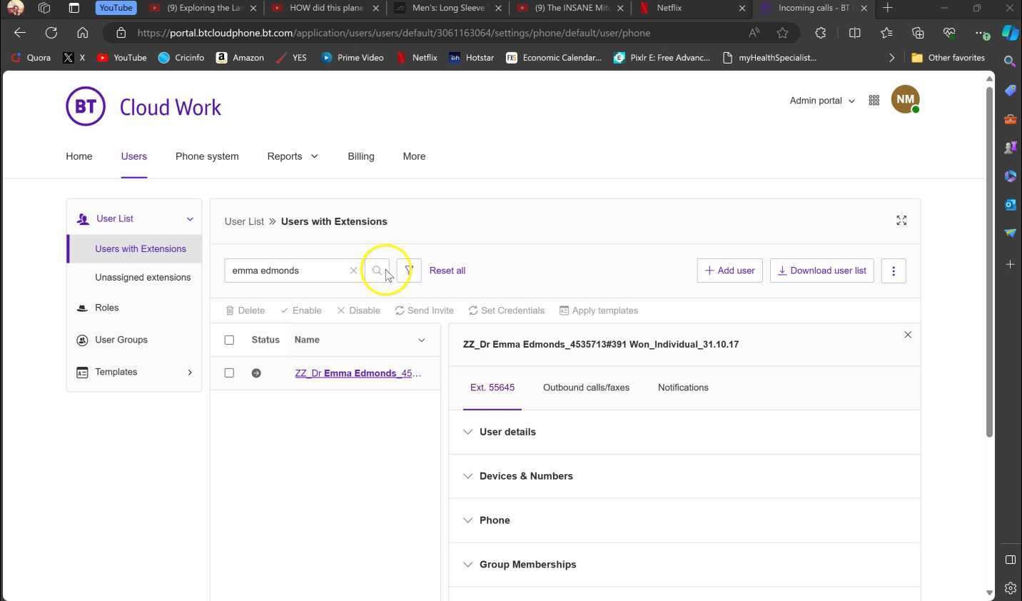 Deleting forwarding number on BT portal