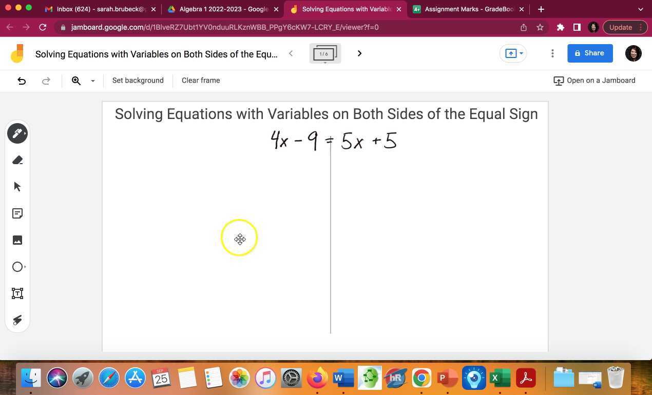 NOTES: Solving Equations with Variables on Both Sides of the Equal Sign
