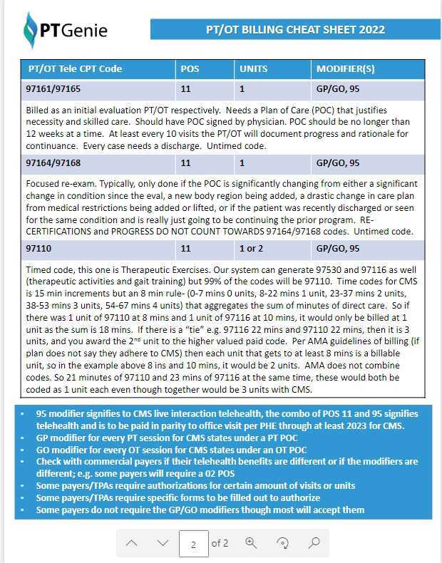 PT Tele Billing Cheat Sheet Walkthrough10.25