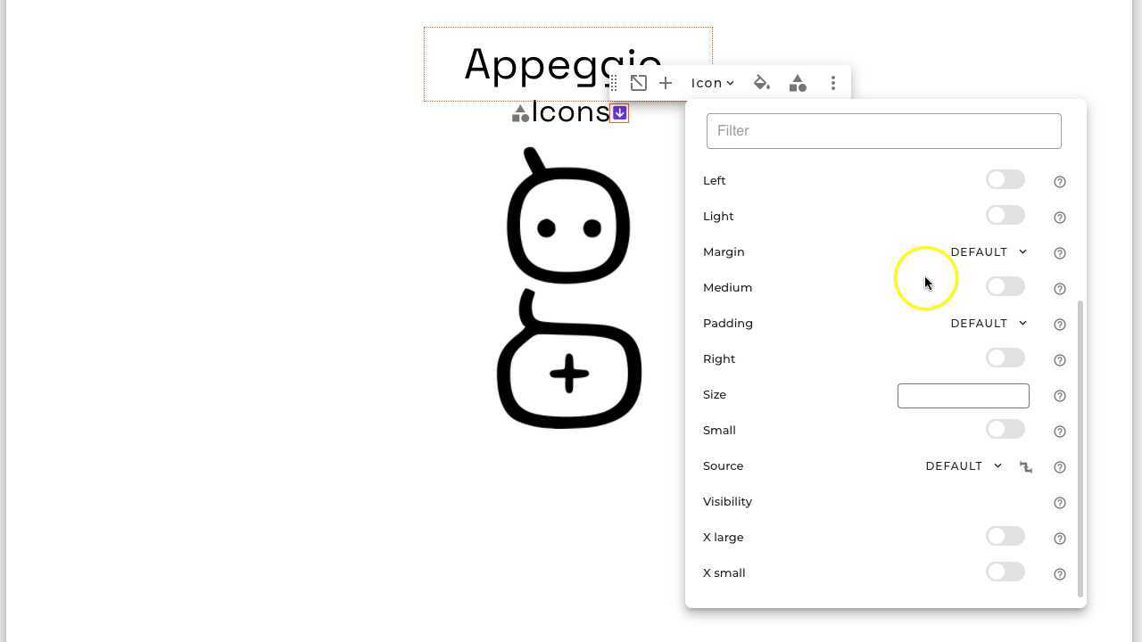 Icons margins and padding