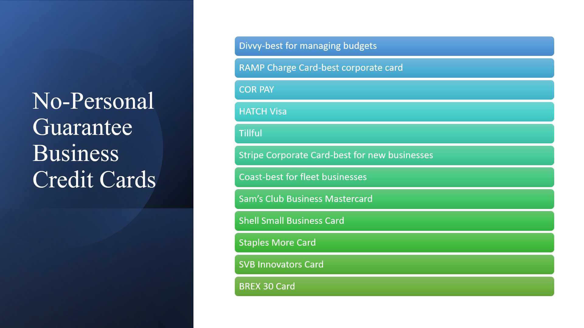No Personal Guarantee Buisness credit cards