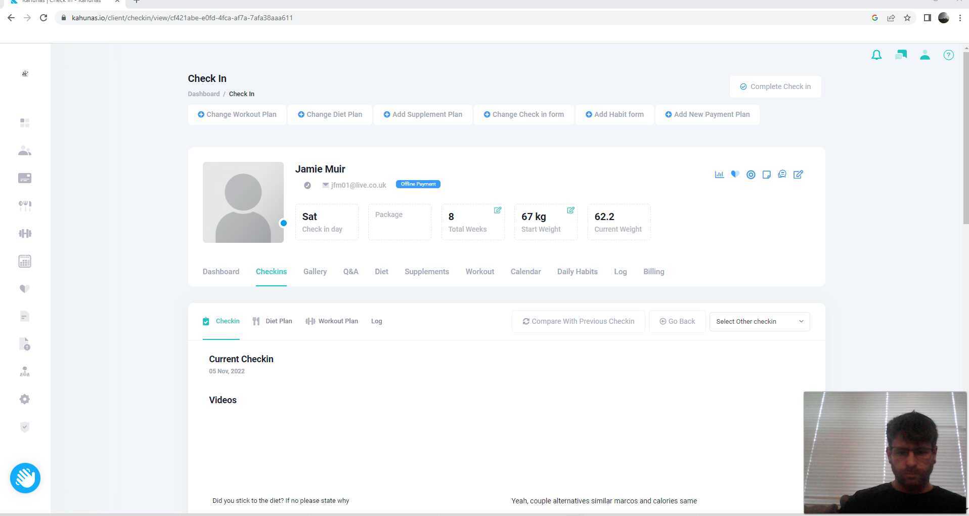 Jamie Muir check in 5/11/22