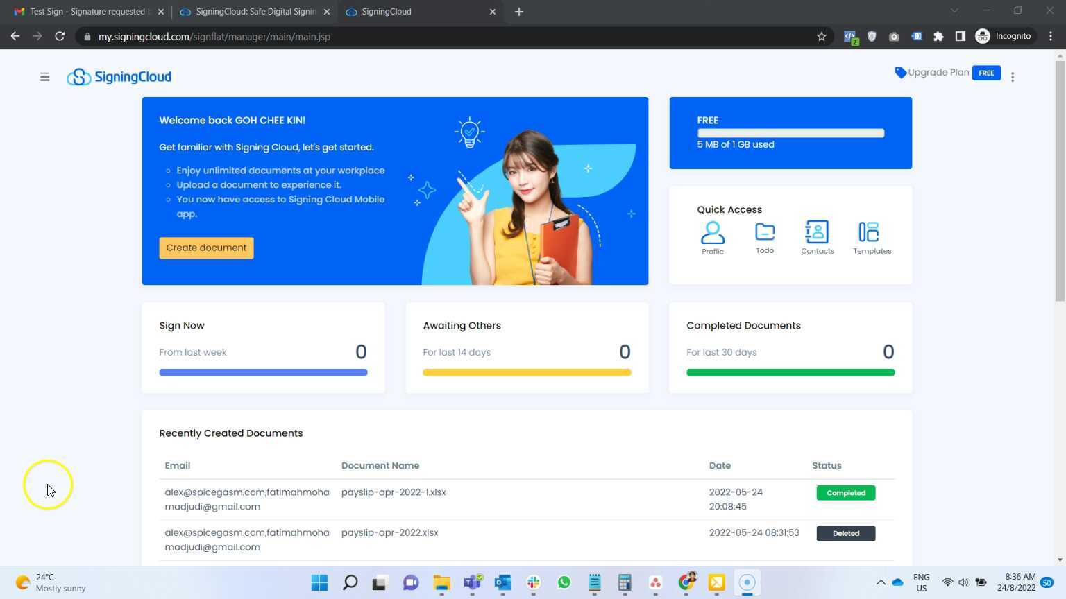Creating document with Signing Cloud