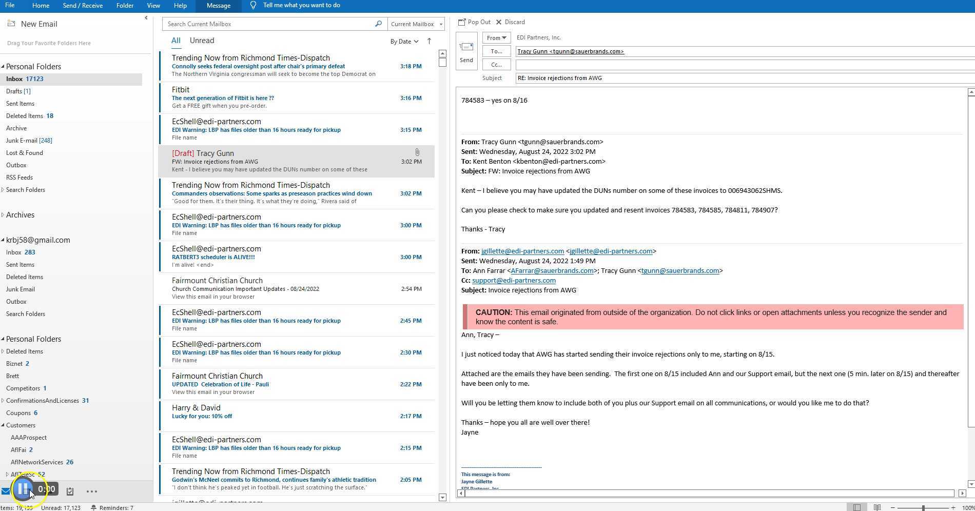 Updating an outbound EDI transaction