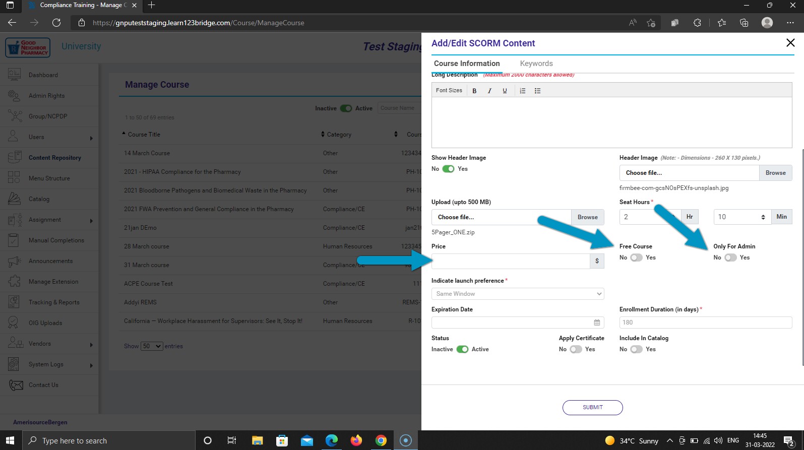 Snip - Compliance Training - Manage Course - Profile 1 - Microsoft Edge (3)