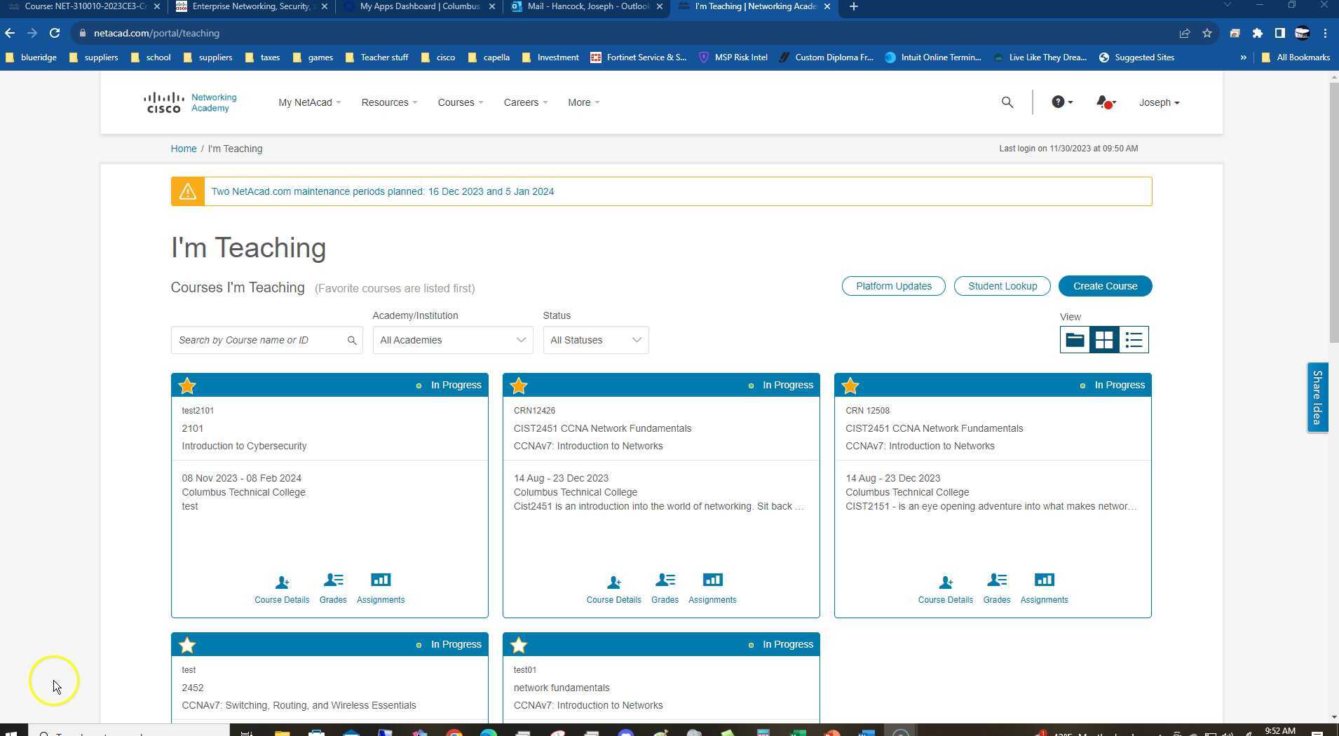 loading assignments in netacad and bboard