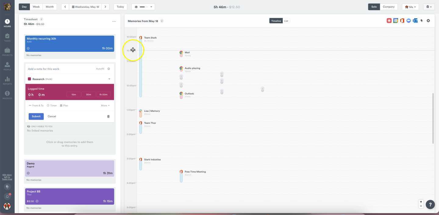 drag and drop in the timeline for overlapping memories