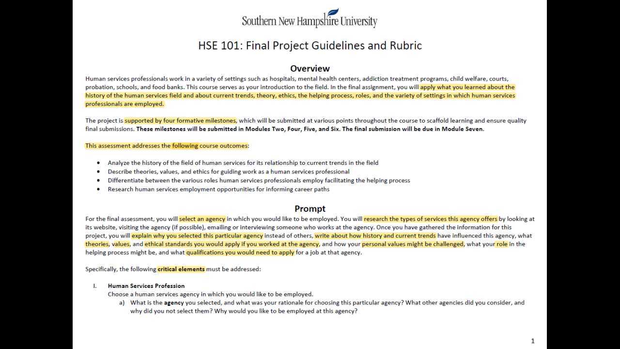 Final Project Guidelines & Rubric - HSE 101