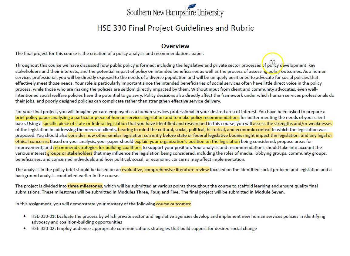 Final Project Guidelines & Rubric HSE 330
