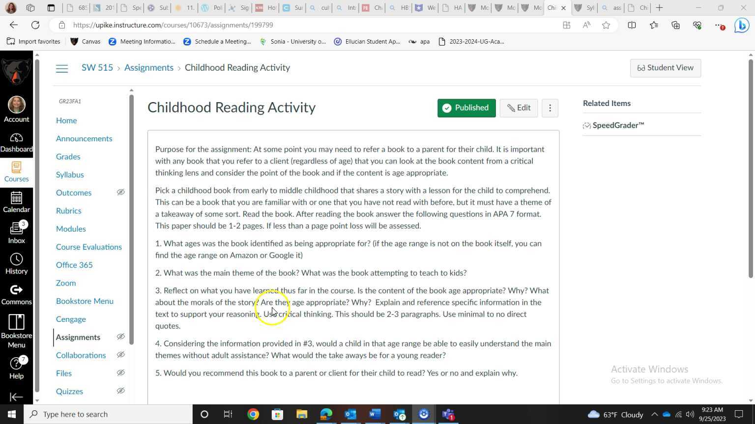 SW 515 Childhood Reading Activity Instructions