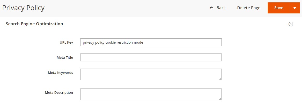 Snip - Privacy Policy Pages Elements Content Magento Admin - Google Chrome