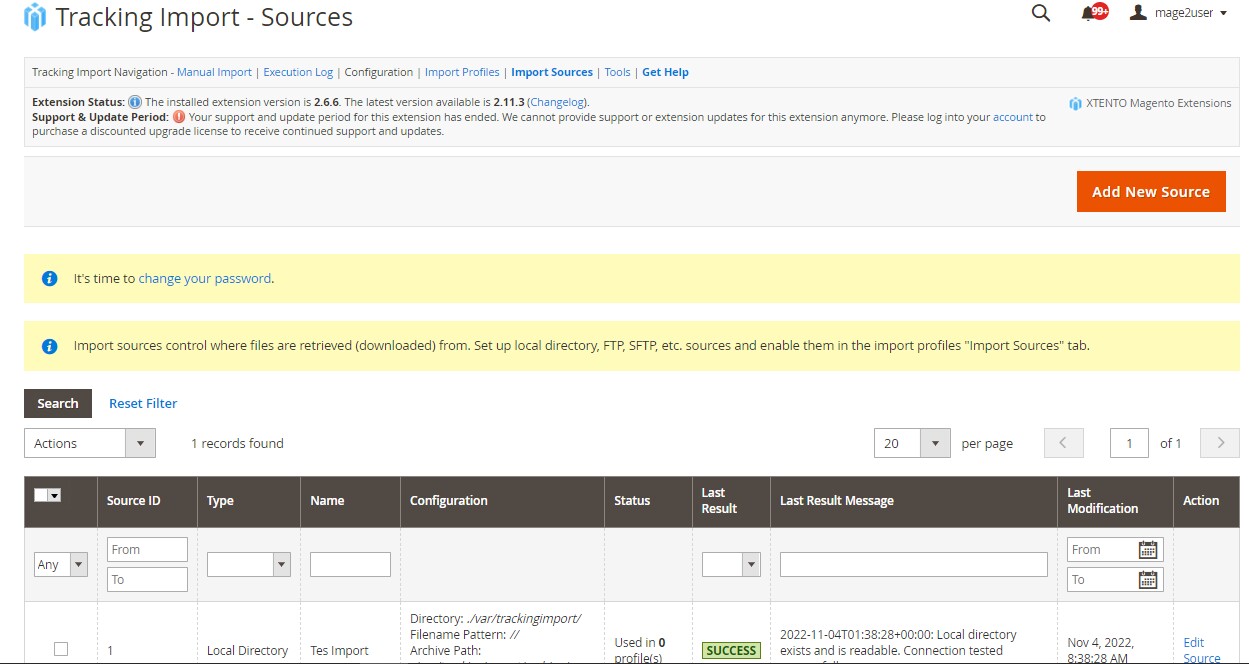 Snip - Tracking Import - Sources Tracking Import Sales Magento Admin - Google Chrome