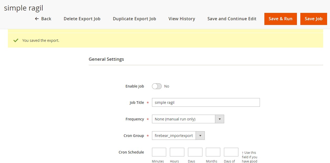 Snip - simple ragil Jobs Export Jobs Improved Import Export System Magento Admin - Google Chrome