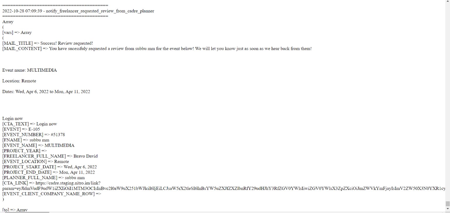 Snip - https cadre.staging.nitro.im check check_email_log - Google ...