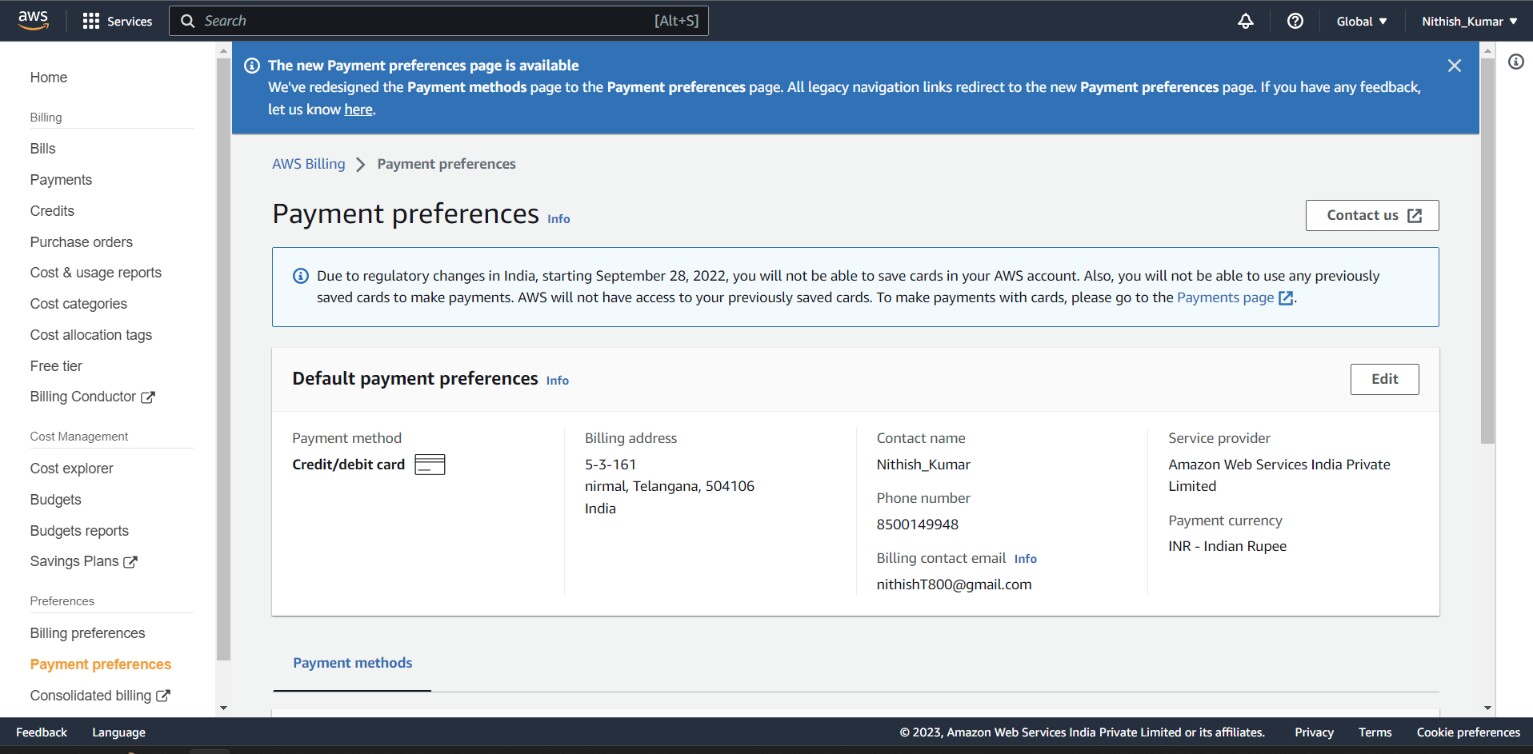 Snip - Payment preferences Billing Management Console - Google Chrome