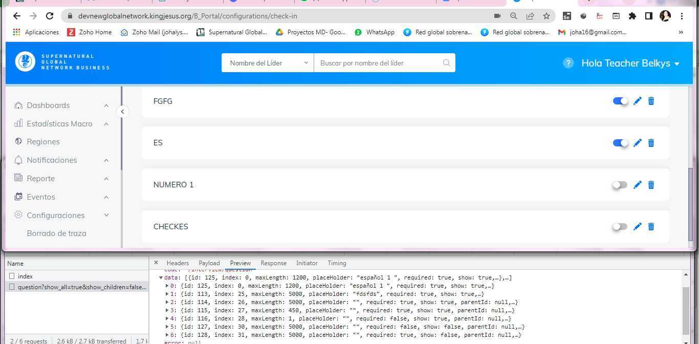 Ordenamiento de las card de preguntas en check in