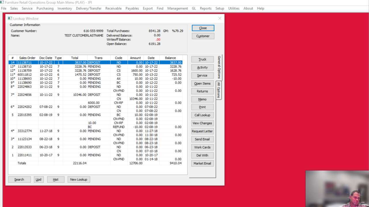 F.R.O.G. POS Training > Customer Lookup > Open Items
