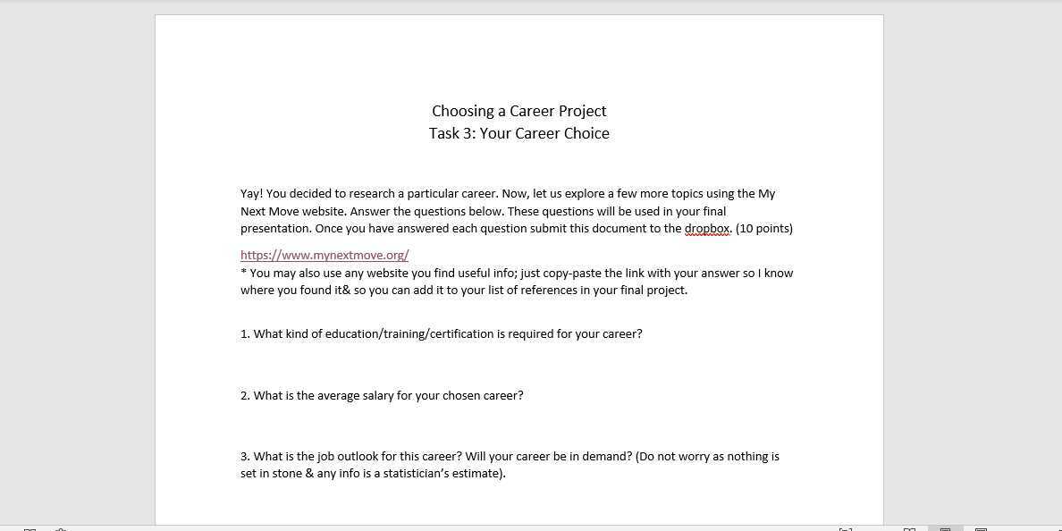 Choosing a Career Project: Task #3