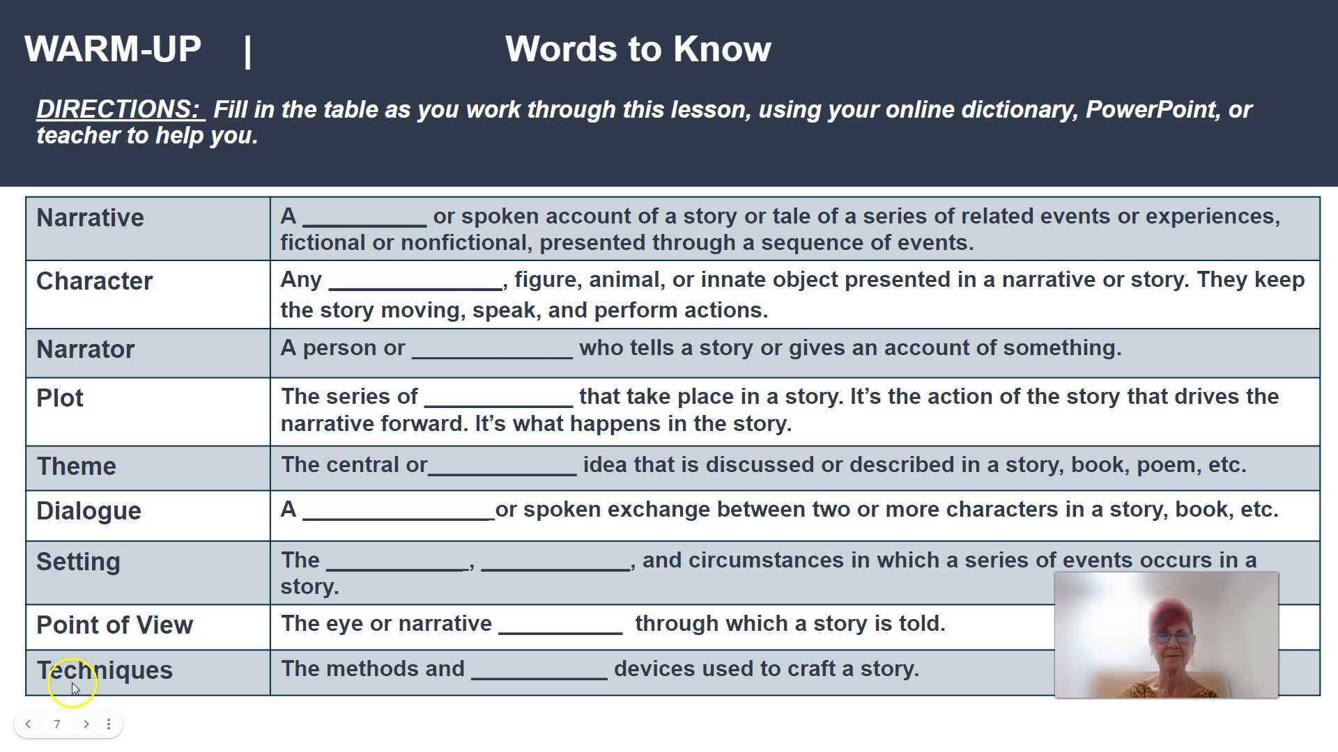 EII NWT (Slide 3A) Warm-uo, Words to Know Answers