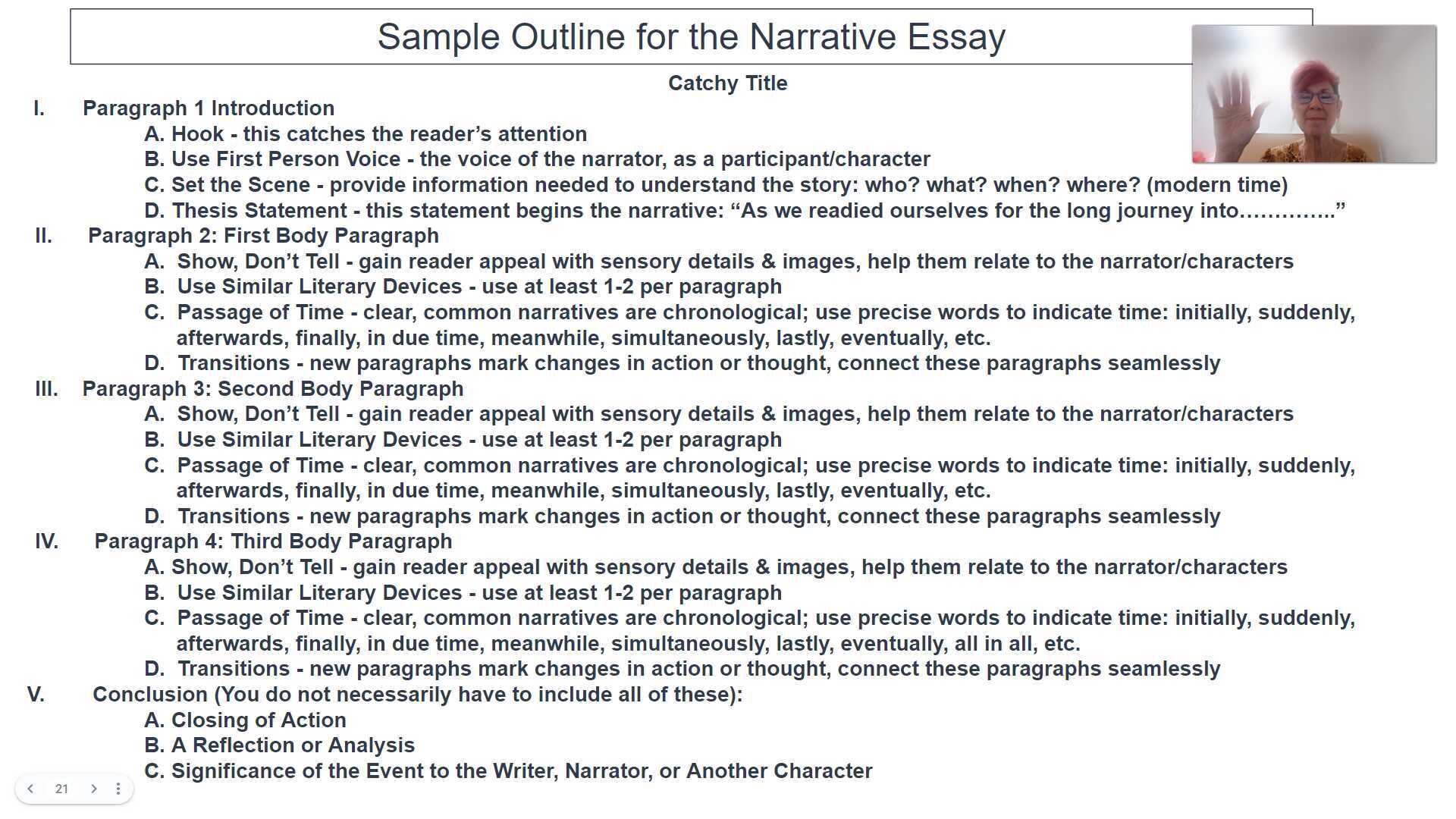 EII NWT (Slide 6) Sample Outline fro the Narrative Essay
