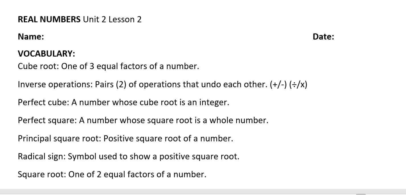8th Grade Real Numbers Lesson 2