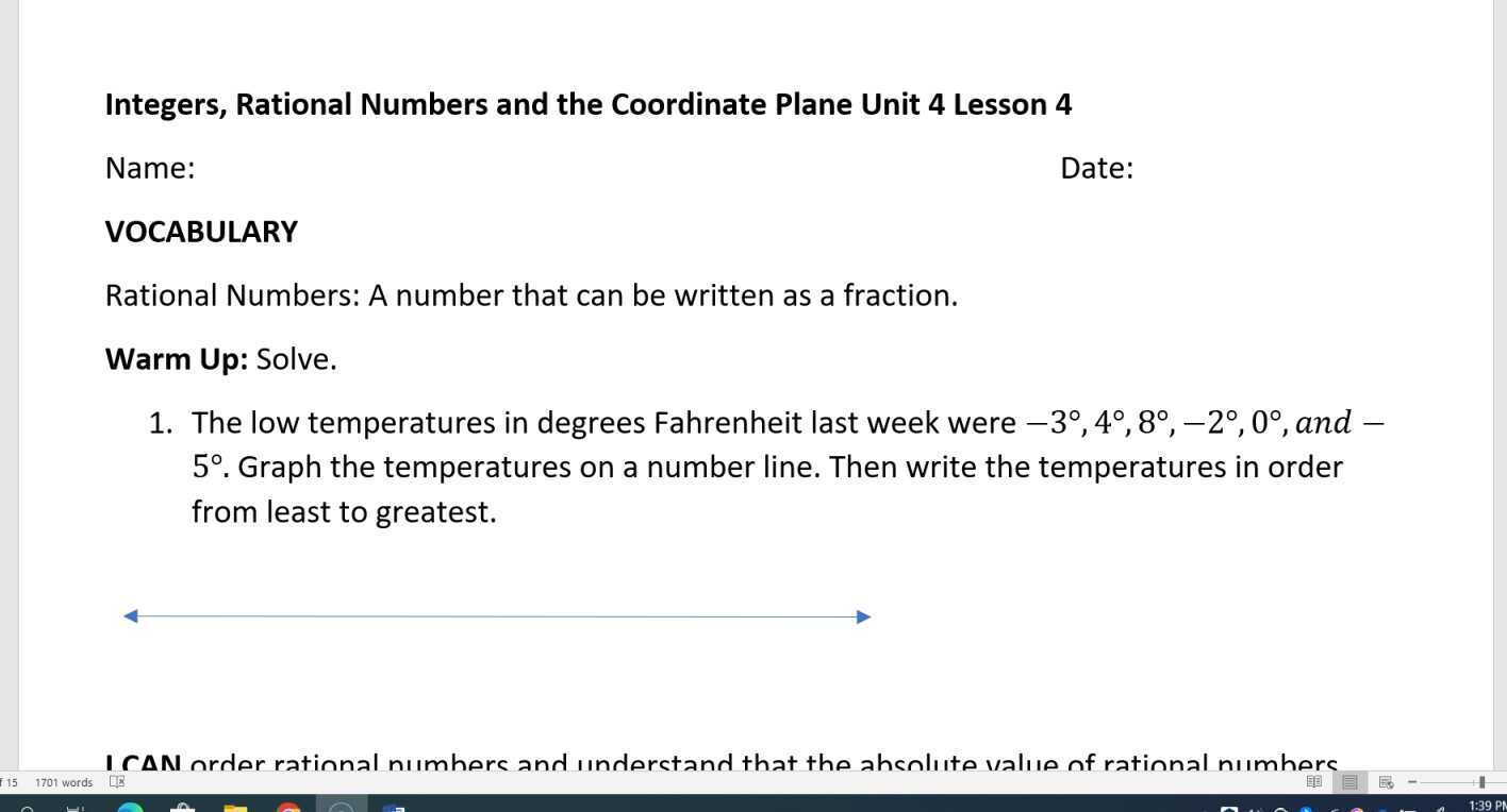6th Grade Integers, Rational Numbers and the Coordinate Plane Lesson 4