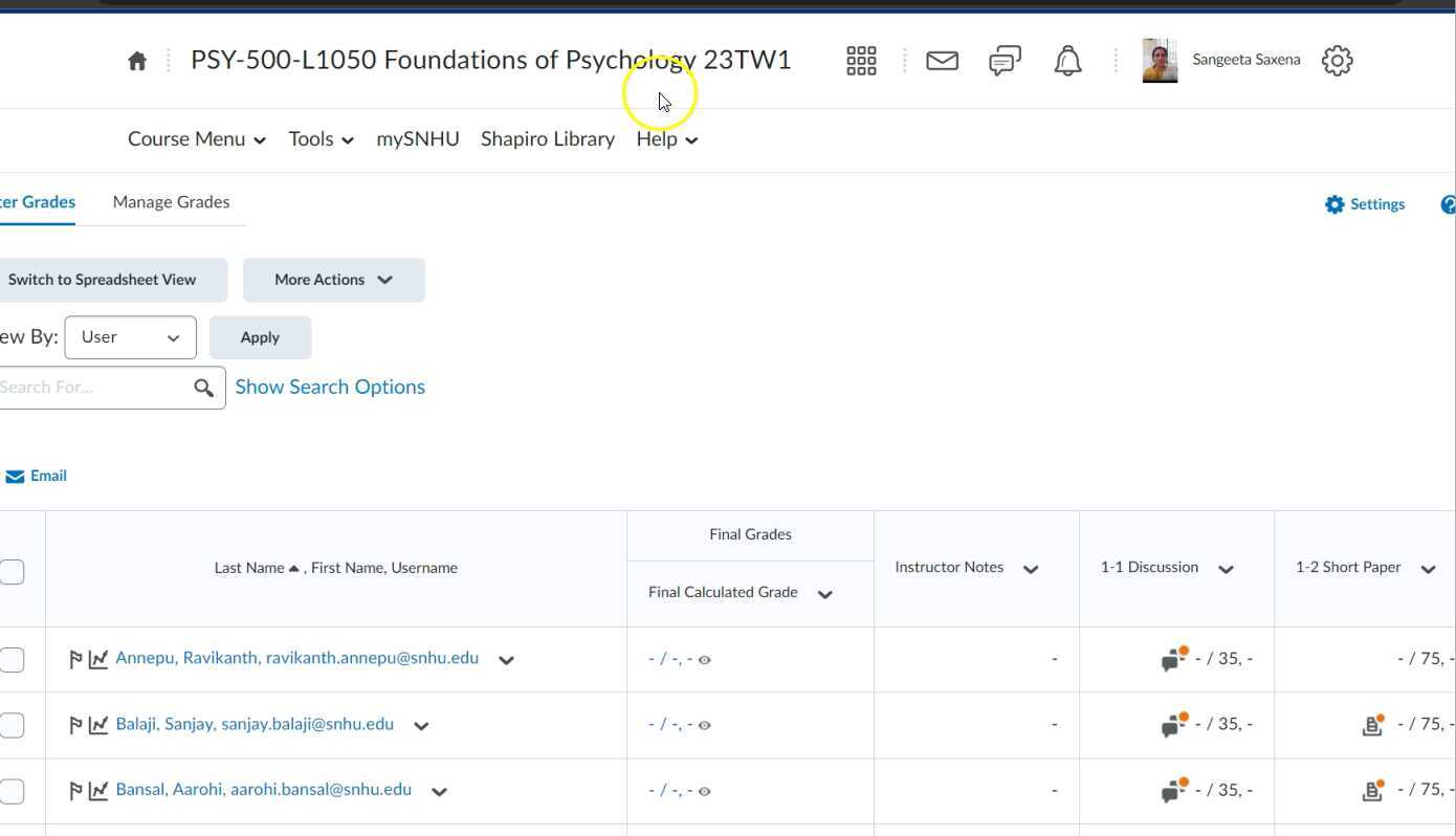 How to grade zero at SNHU grade book