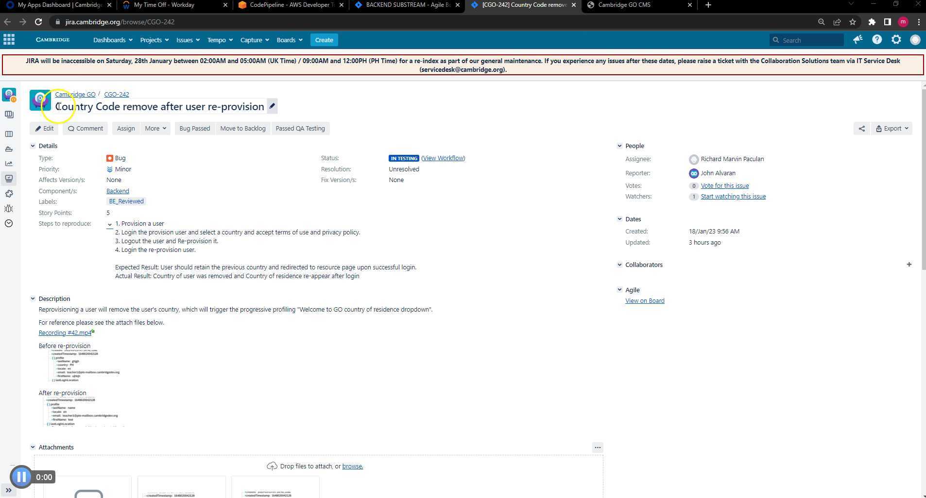 [QA]CGO - 242 - Country Code remove after user re-provision