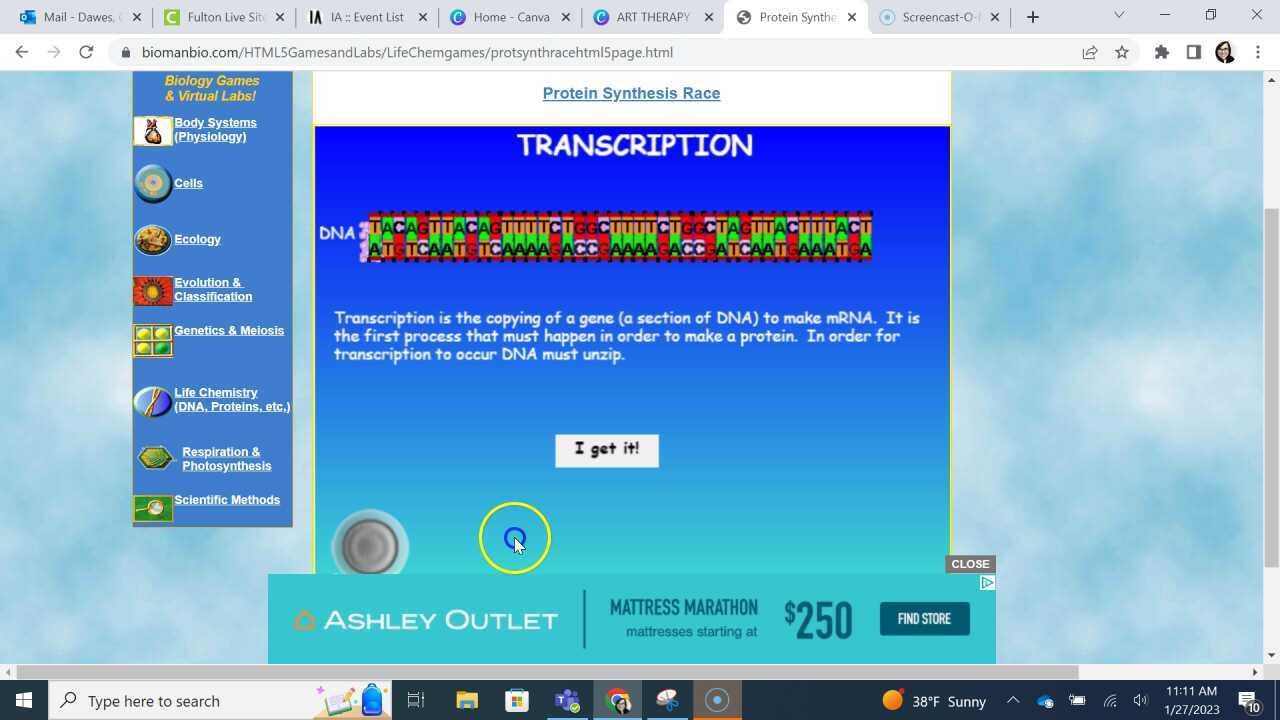 bioman bio protein synthesis race walkthrough
