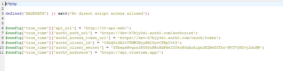 Snip - PHP Editor - [ C Users ulgas xampp htdocs pm application config true_time.php ]