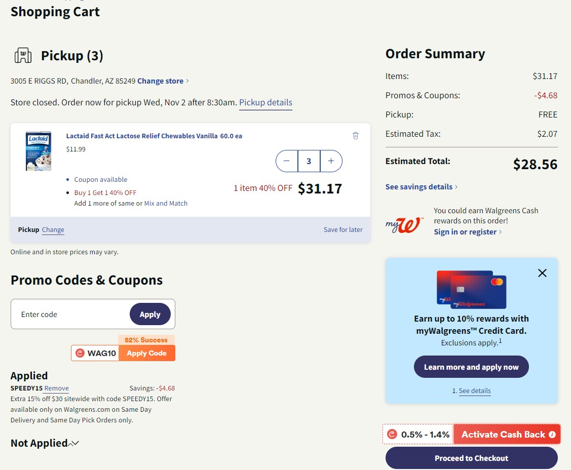Snip - Store Order Shopping Cart Walgreens - Google Chrome